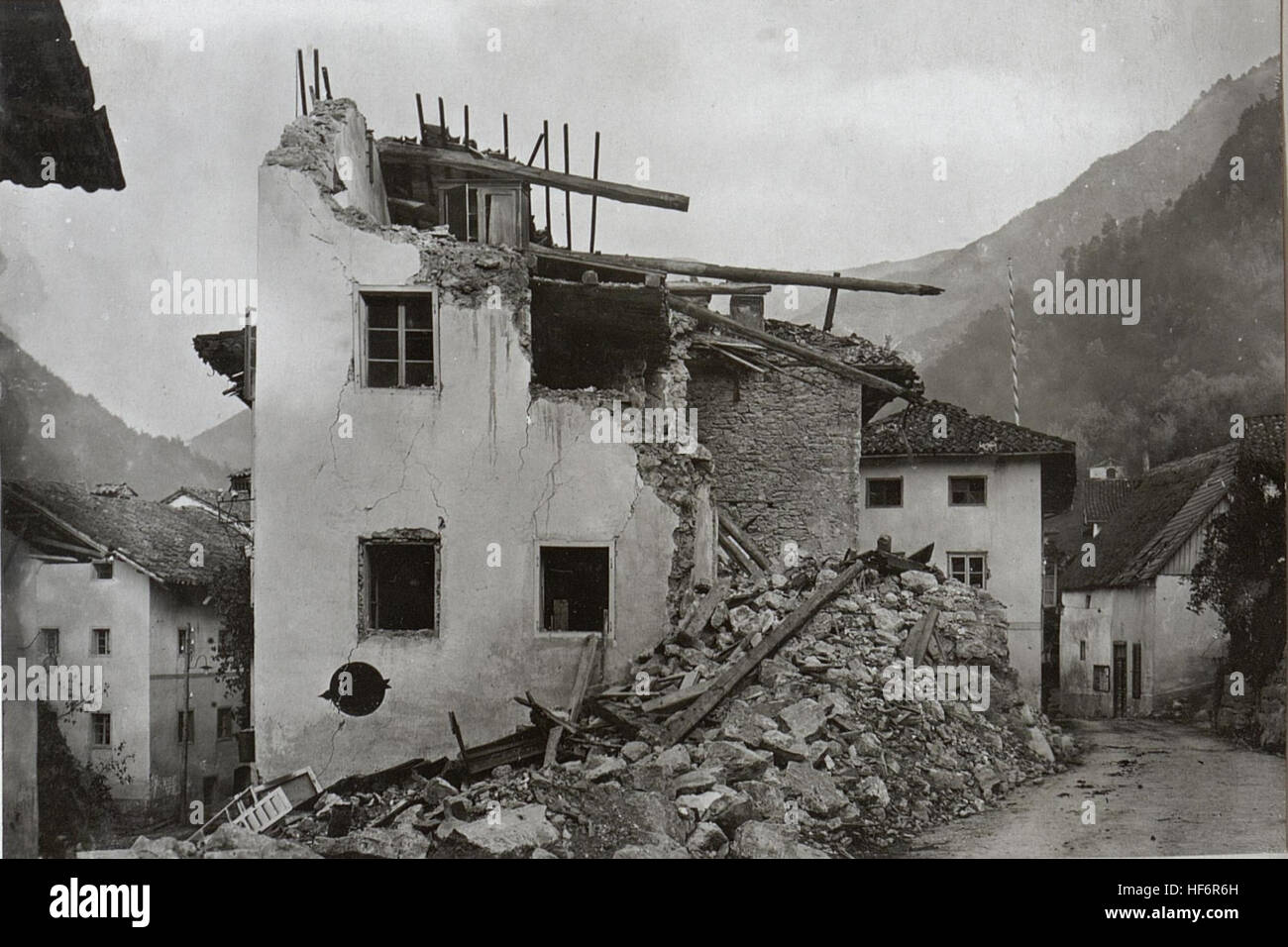 Houses destroyed by enemy shells during World War I, captured as part ...