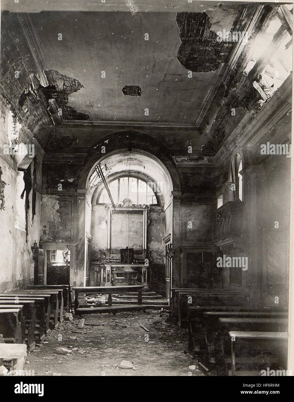 Interior of the destroyed church in Duino, August 28, 1917, World War I ...