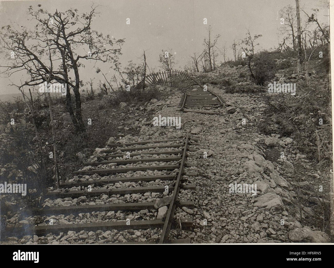 Destroyed field railway at Kostanjevica, August 26, 1917, First World ...