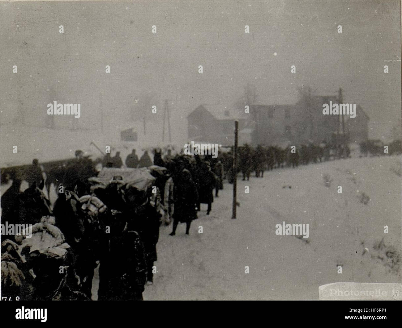 A photograph of artillery advancing in a snowstorm during World War I ...