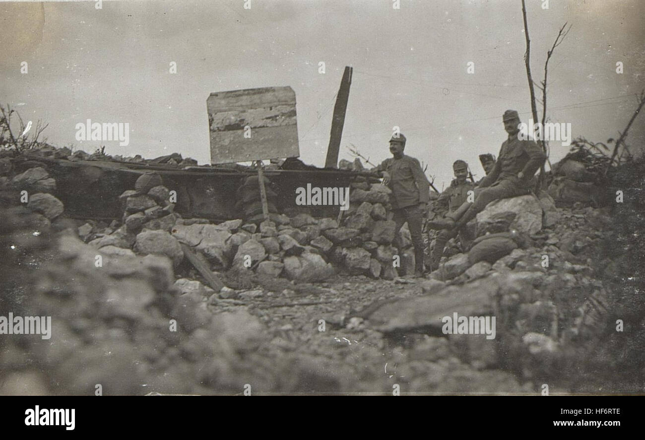Destroyed infantry position with artillery signal board at Karst, 24.8. ...