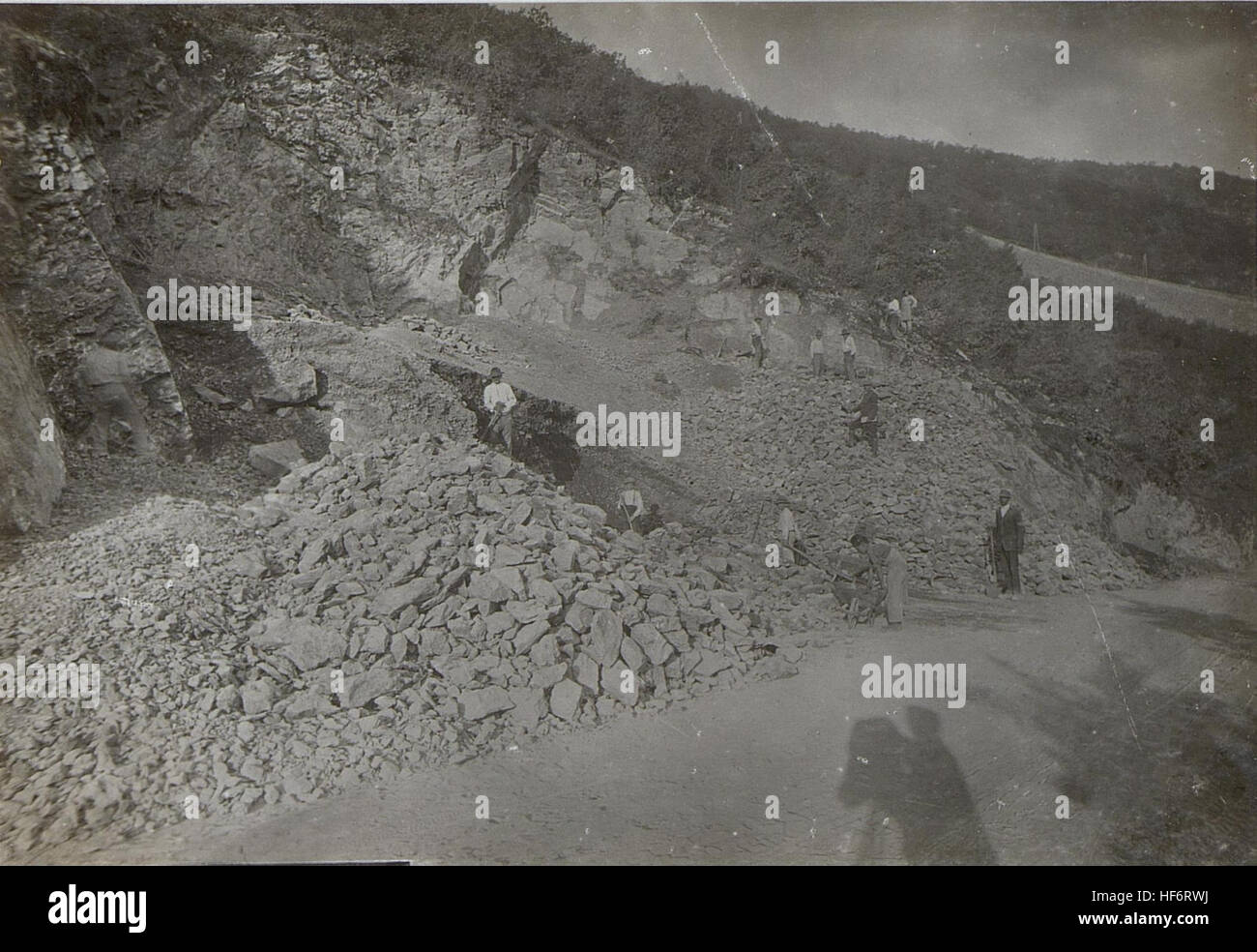 A photograph of a stone quarry during World War I, part of the ...