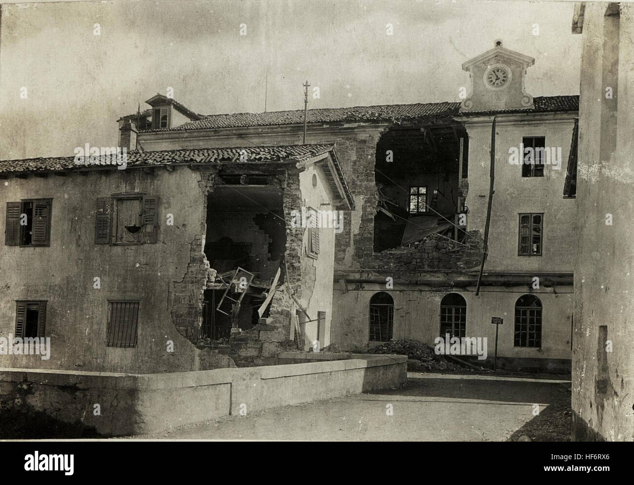 Italian artillery impact in a paper factory, Podgora, 11 September 1915 ...