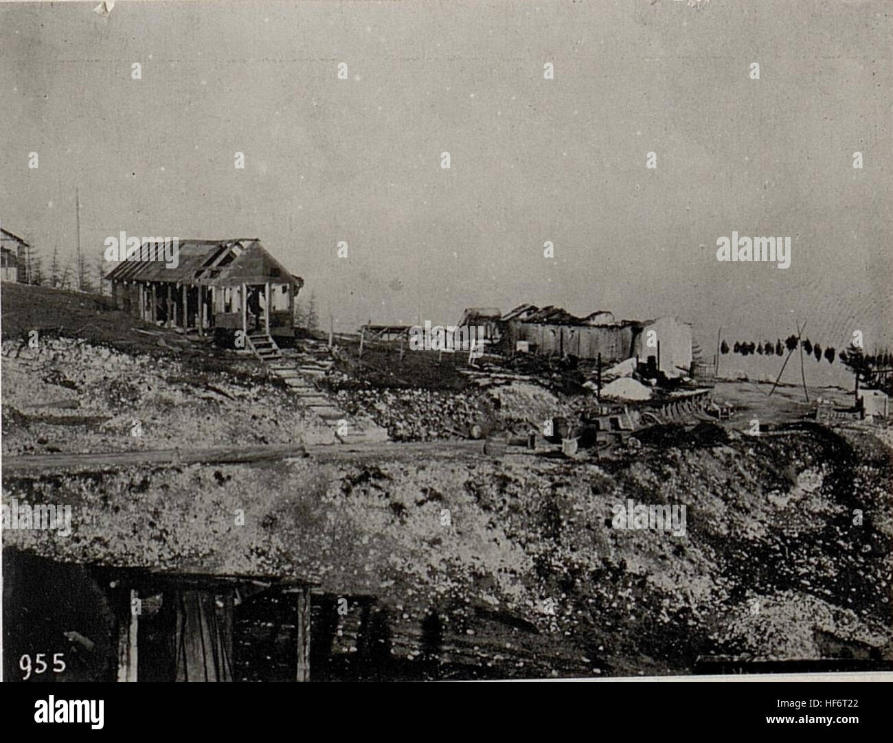 A photograph showing the Italian telegraphists' barracks at Lombarda ...