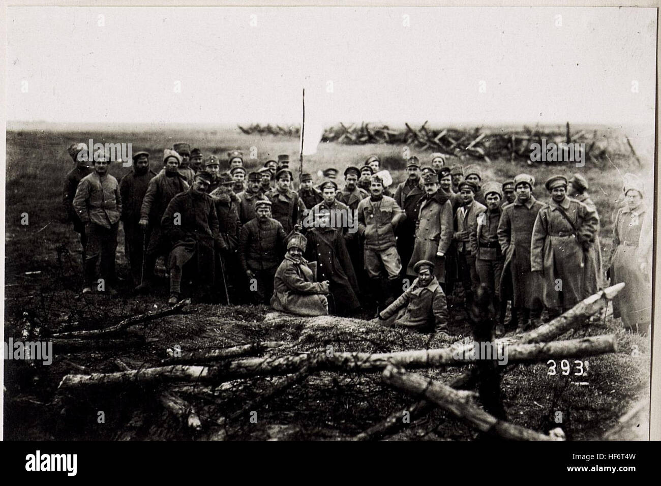 A historic moment in Pawlowieczi, Volhynia, Russia, showing white flags ...