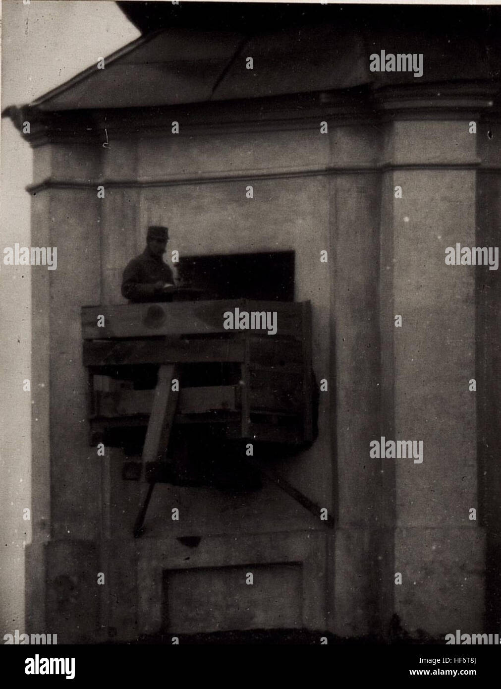 A photograph from World War I showing triangulation work at the tower ...