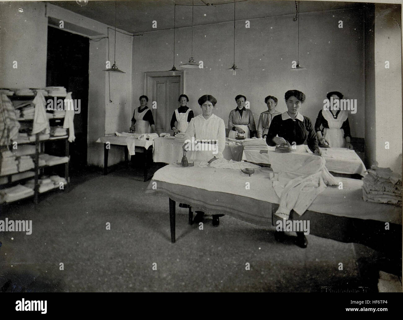 A photograph of a field steam laundry in Levico during World War I ...