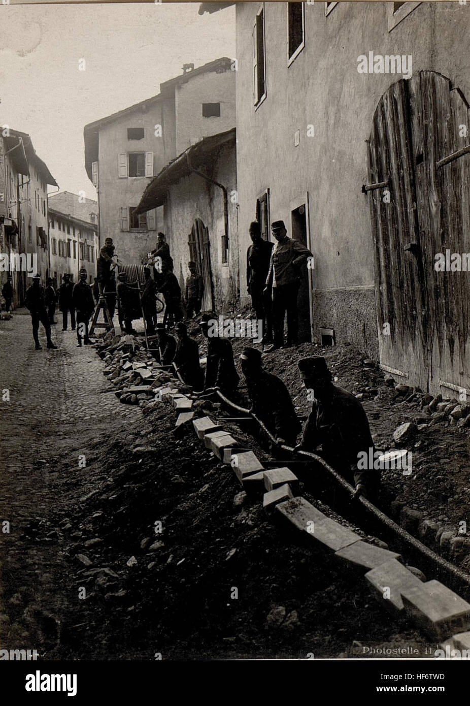 A photograph showing the cable laying by the electrical battalion No ...