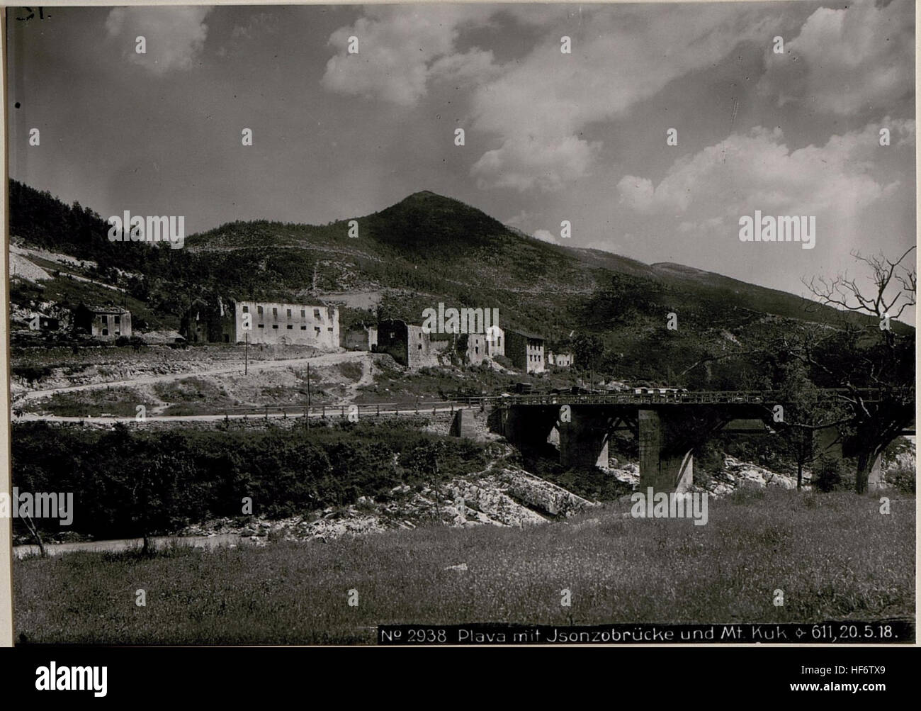 A battlefield photograph of the Plava area featuring the Isonzo Bridge ...