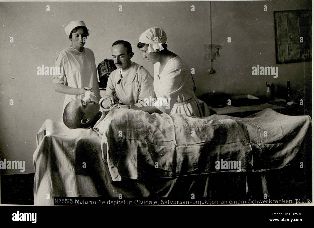 A malaria field hospital in Cividale, during World War I, showing a ...