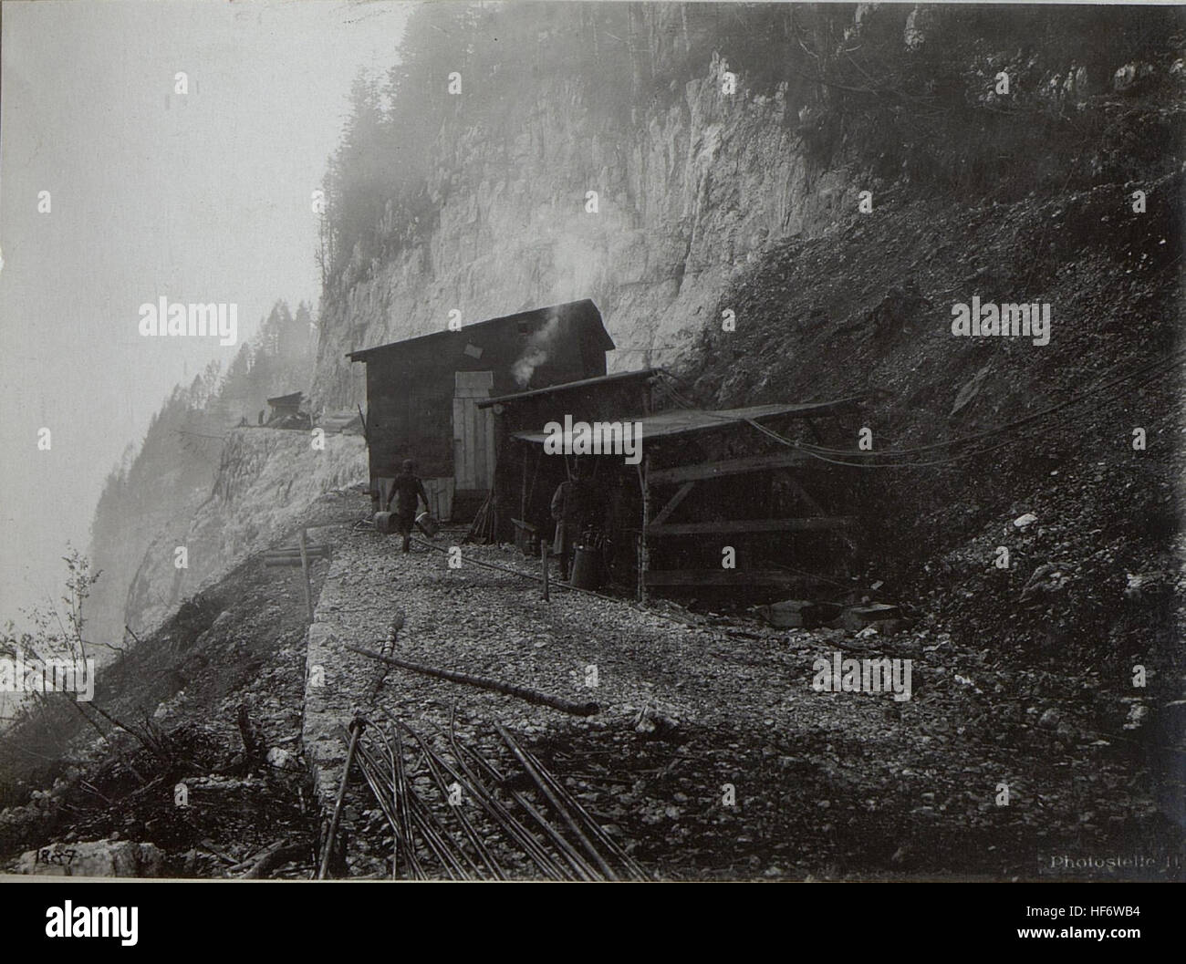 The construction of a barricade road during World War I, an example of ...