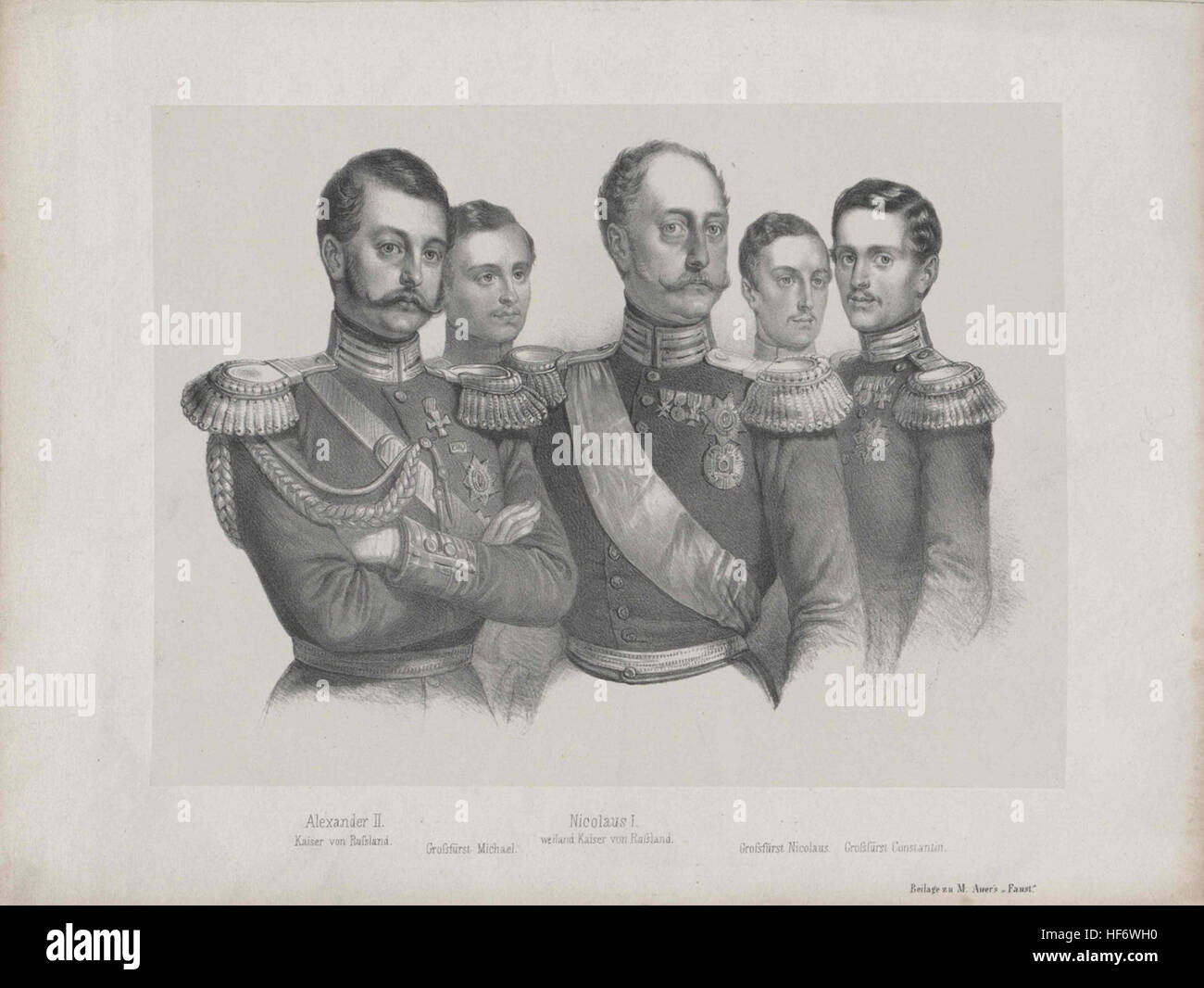 Engraving of Nicholas I of Russia with his four sons, capturing the ...