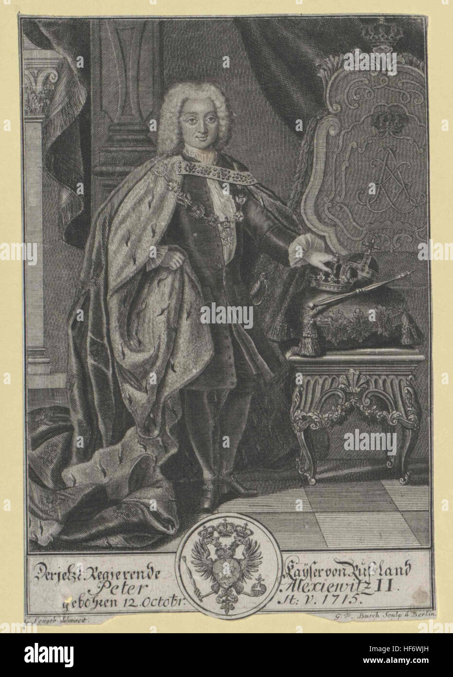 Engraving of Peter II of Russia, Emperor, portrait Stock Photo - Alamy
