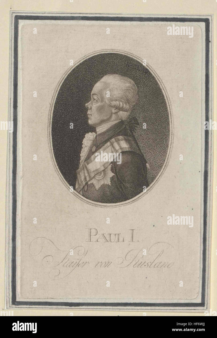 An engraved portrait of Emperor Paul I of Russia, depicting the Russian ...