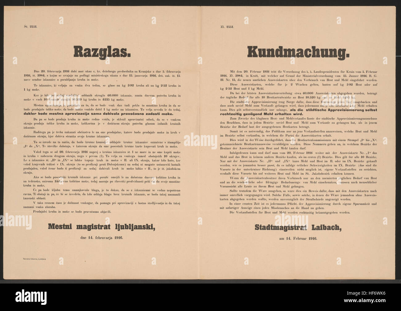 New ration card distribution for bread and flour in Laibach, 1916, with ...