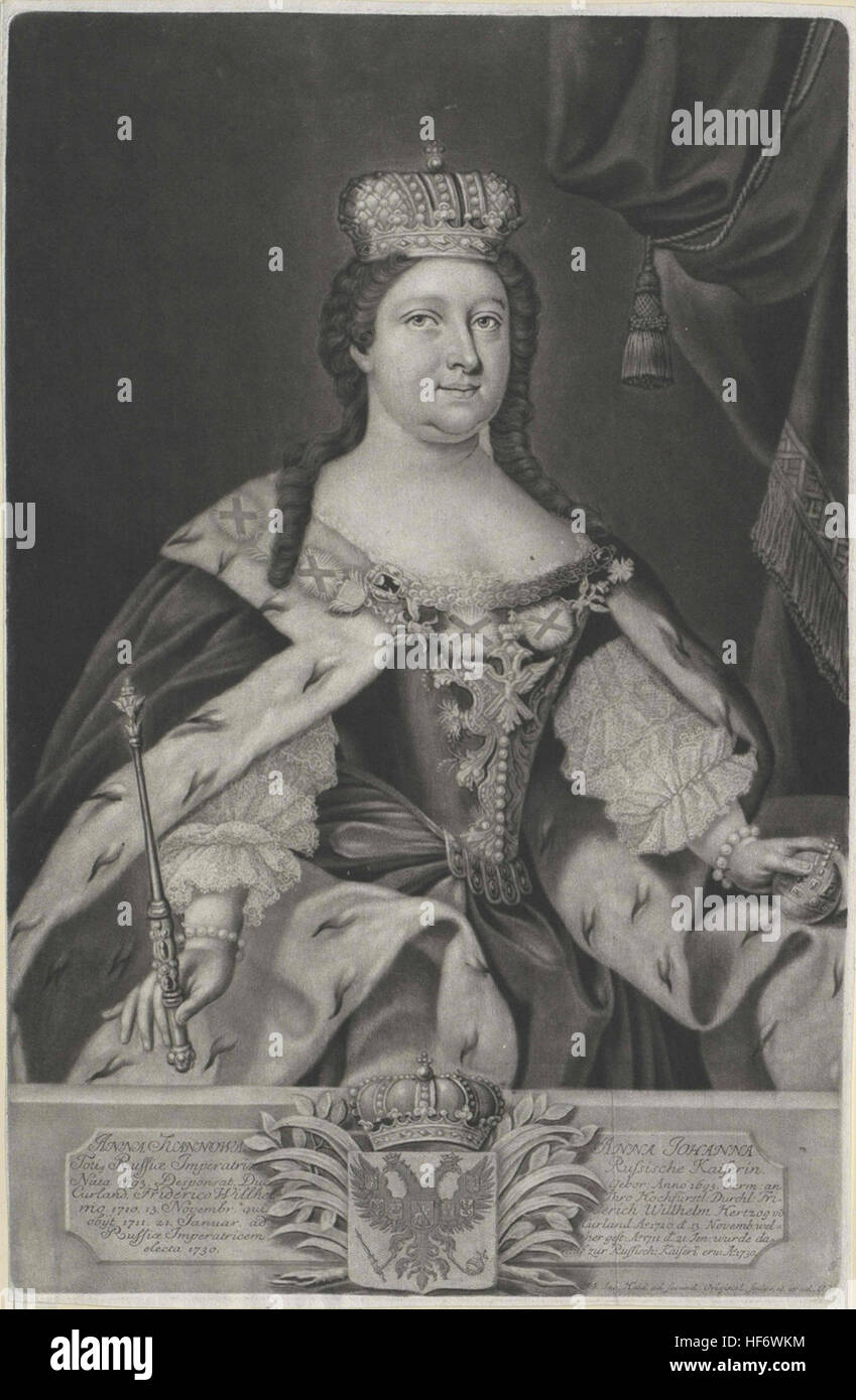 An engraved portrait of Anna of Russia, Empress from 1730 to 1740 ...