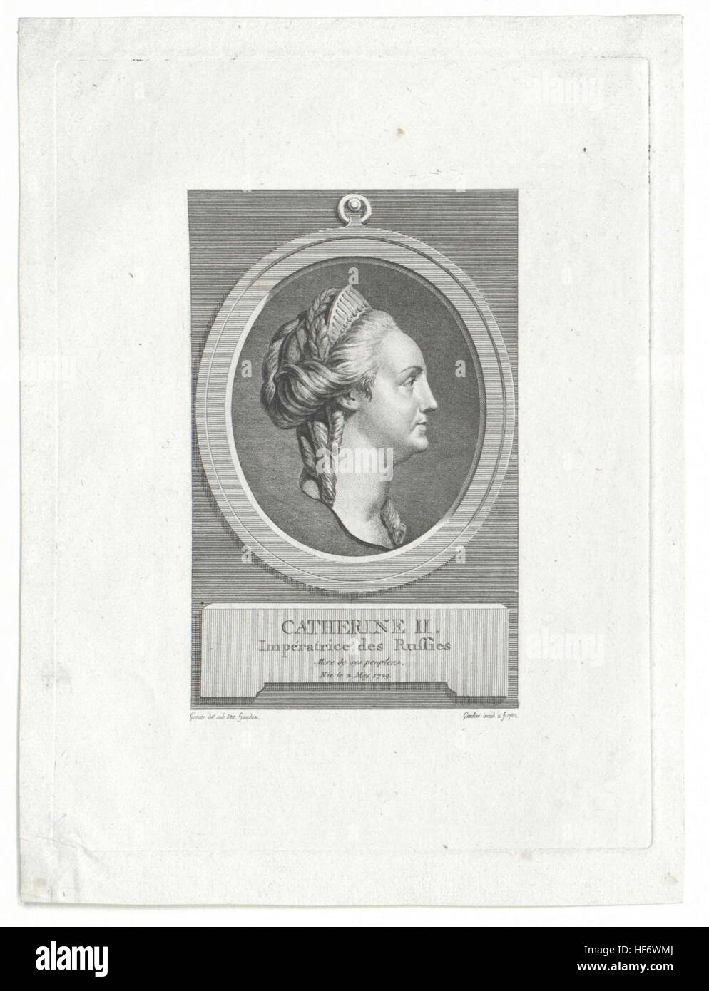 A profile engraving of Catherine II of Russia, known as Catherine the ...
