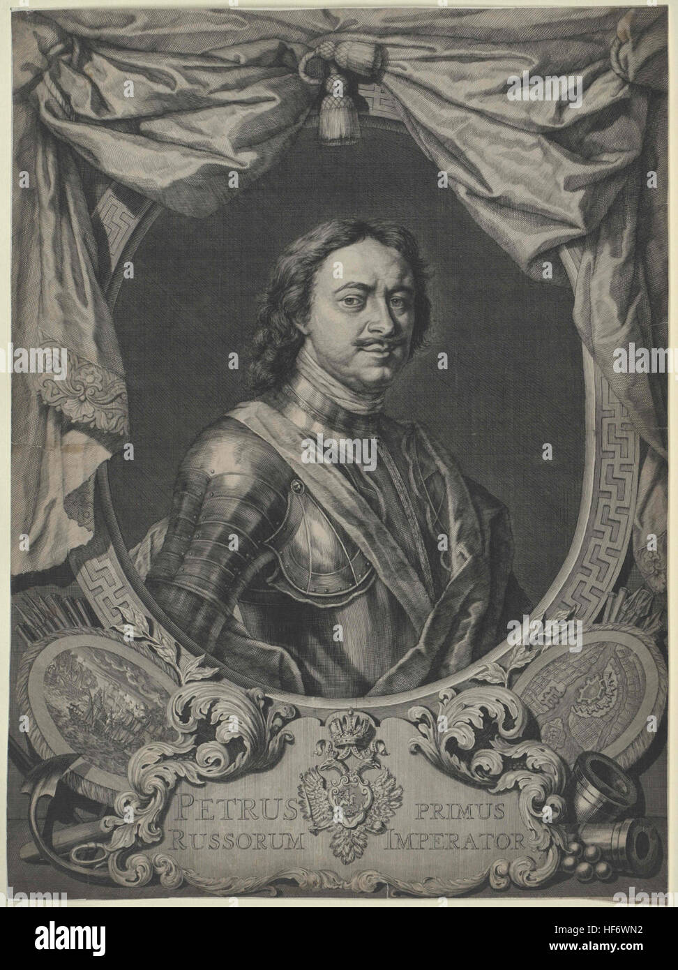 An 18th-century engraving of Peter I (Peter the Great), the Emperor of ...
