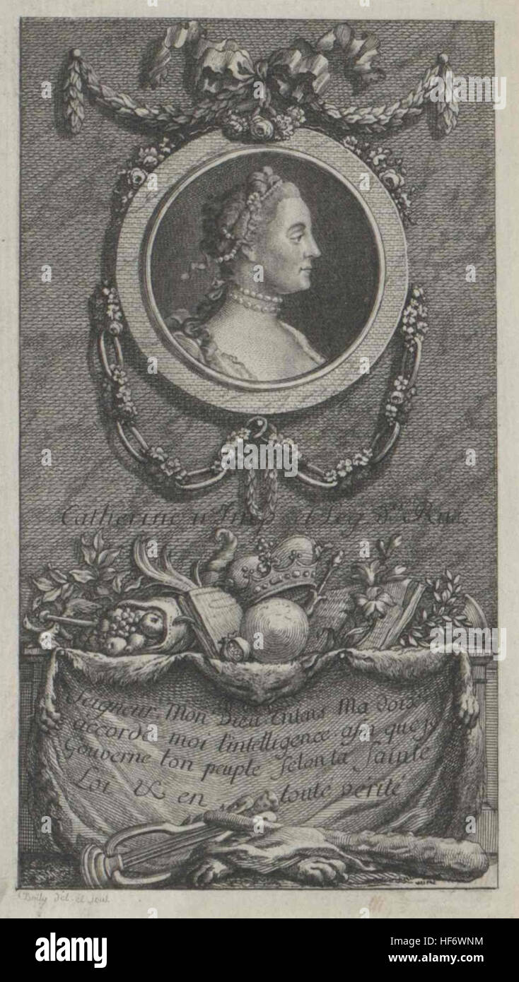 This is a profile engraving of Catherine II of Russia, also known as ...