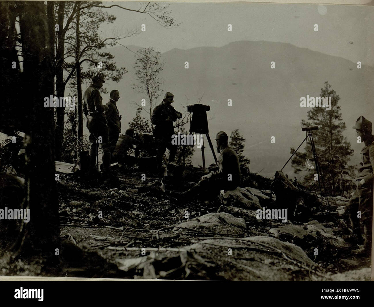 A photograph from World War I showing the testing of a 3m camera with ...