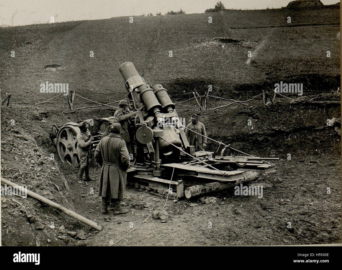 A photograph of a 30.5 cm mortar positioned at Brzezany, taken during ...