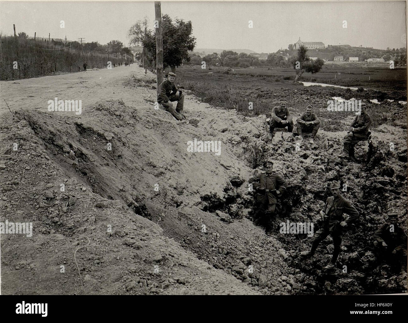 Shell impact from enemy heavy artillery near Brzezany, World War I ...