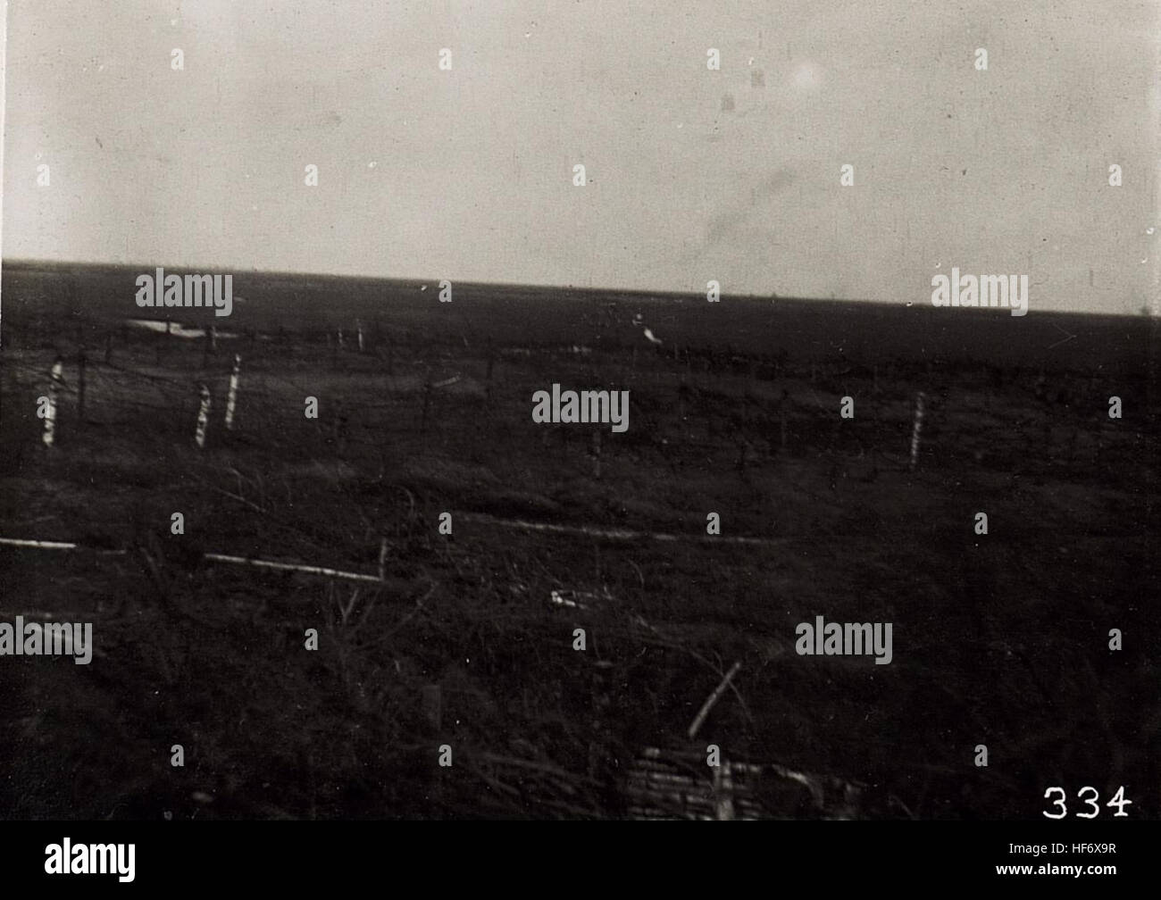 Barbed wire obstacles and the Majdan Bridge during World War I, a ...