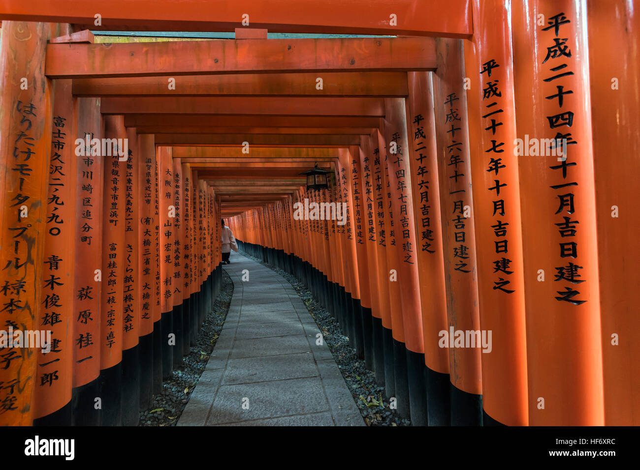 Torii gate walkway with Shinto priest, Fushimi Inari Taisha Shinto ...