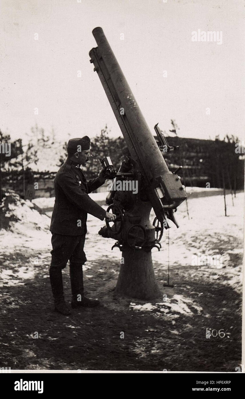 8 cm Flak battery used during World War I, depicted in a photograph ...