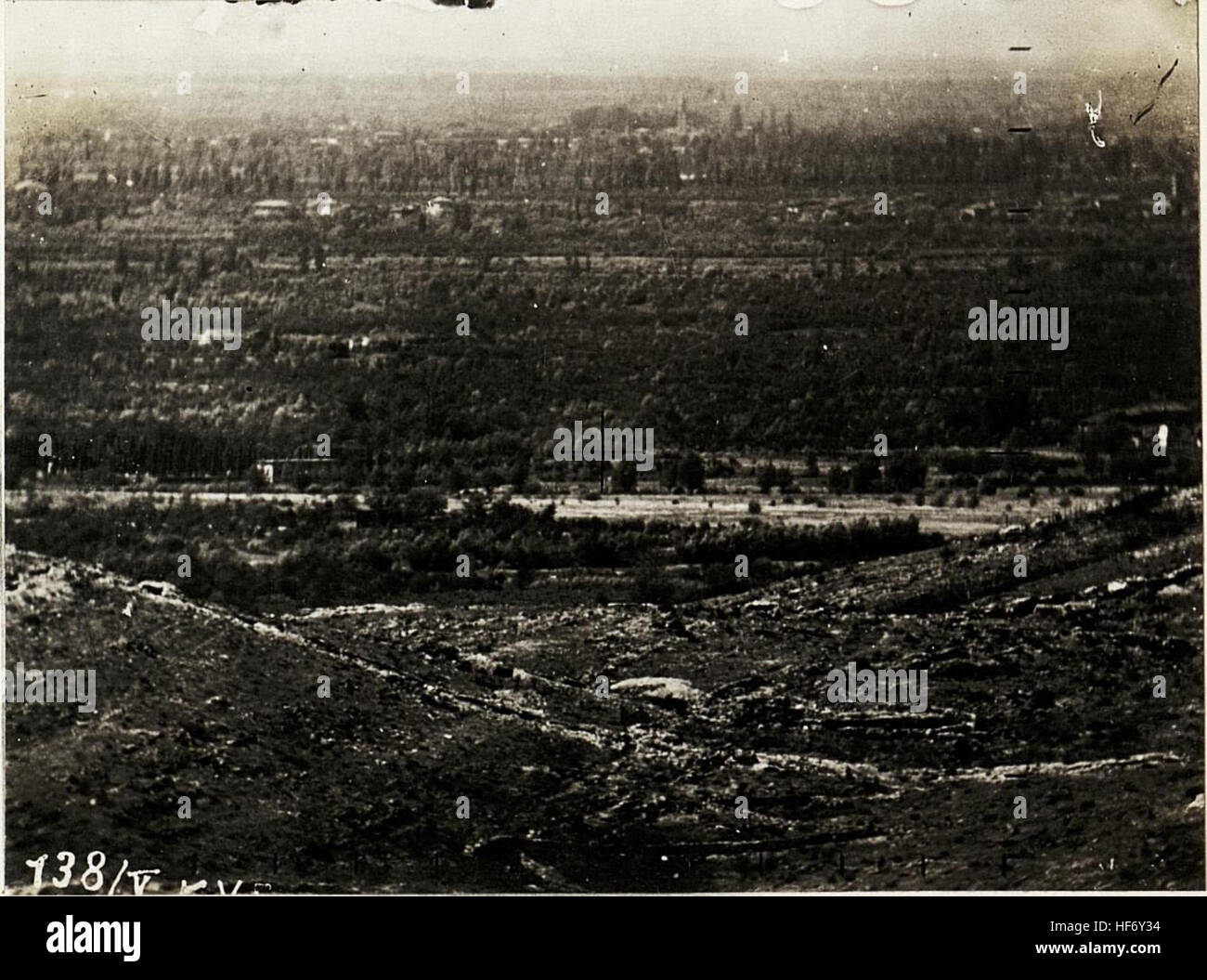 A World War I photograph showing military positions and accommodations ...
