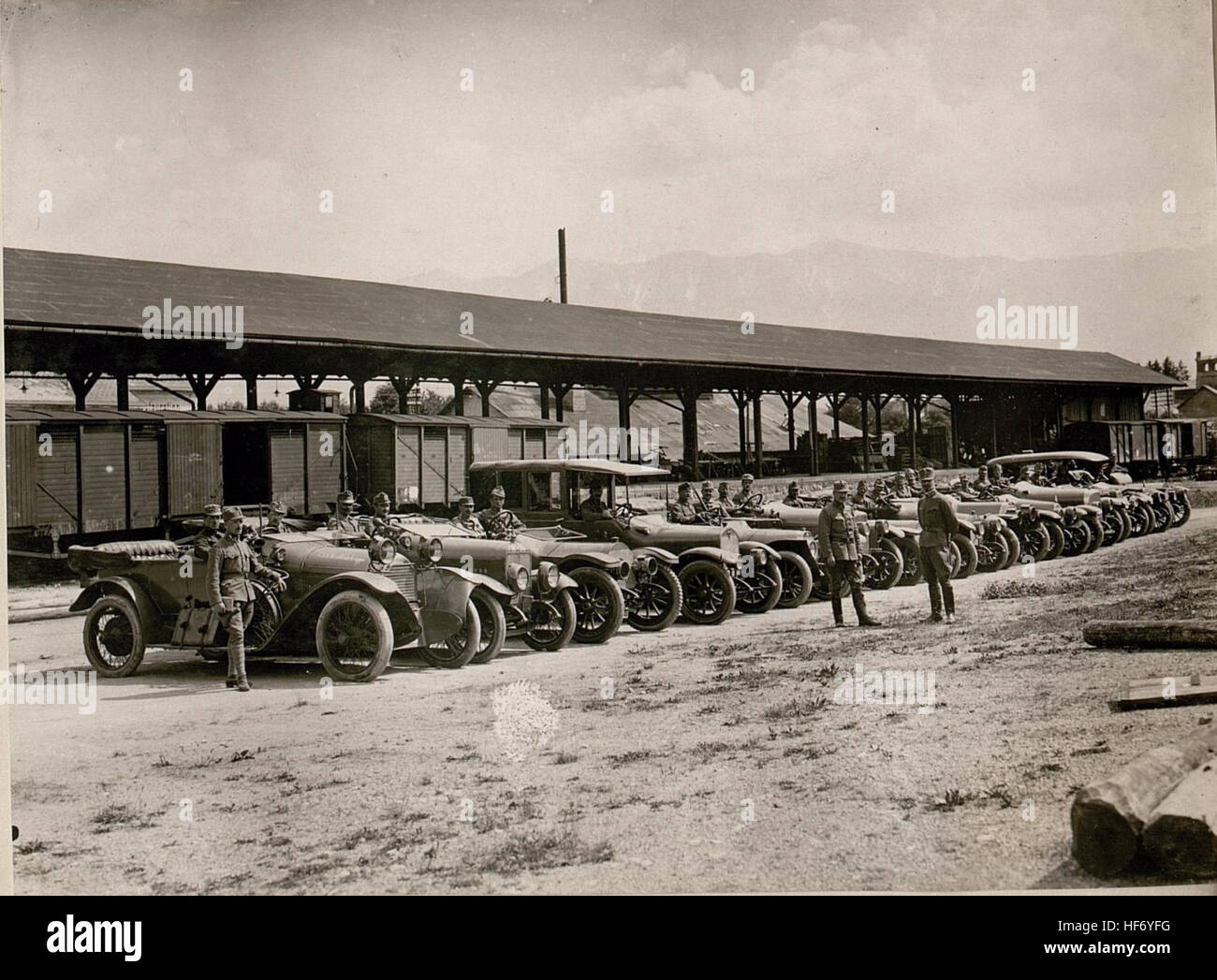 A motor vehicle convoy of the 10th Army Command during World War I, as ...