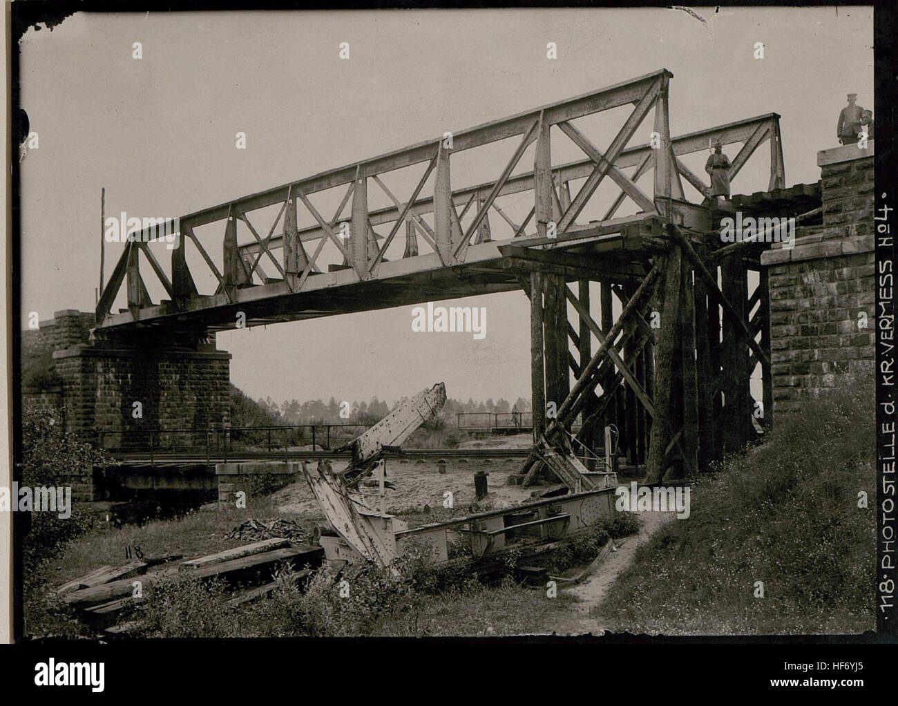A historical photograph of the elevated railway bridge in Kowel, taken ...