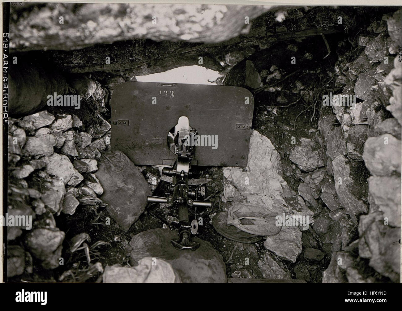 A photograph of one of the mounted machine guns used during World War I ...