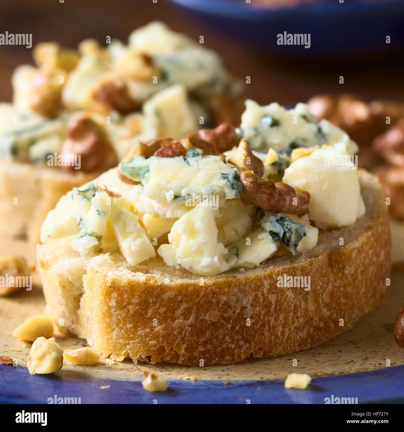 Blue cheese and walnut canapes, photographed with natural light ...