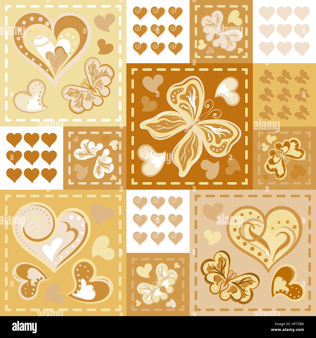 Romantic seamless patterns in patchwork style. Vector hand drawing ...