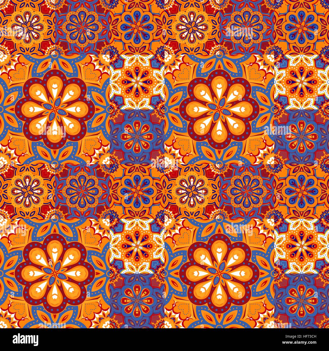 Seamless pattern on the tiles, majolica, arabic, green, orange, vector ...