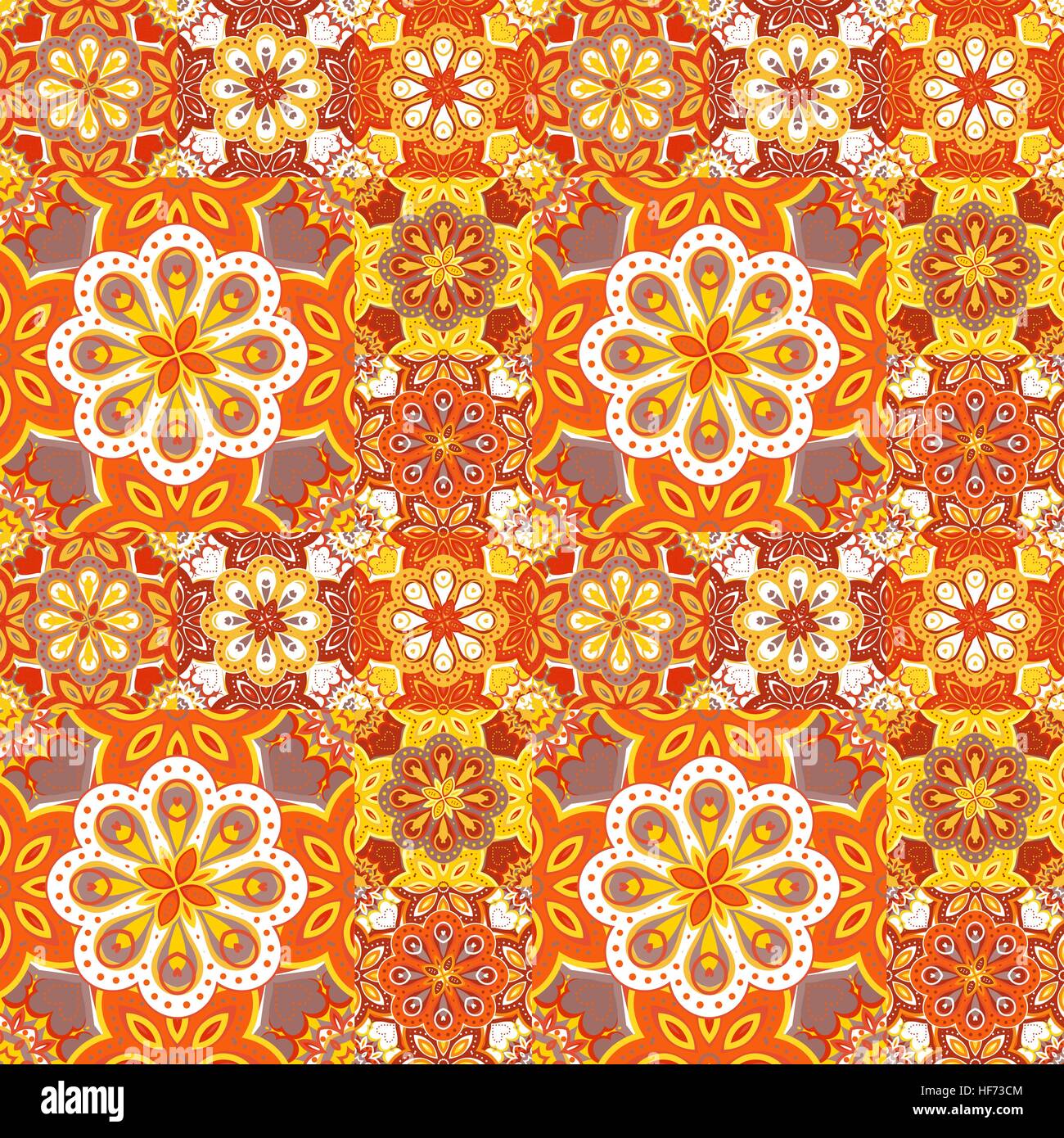 Seamless pattern on the tiles, majolica, arabic, green, orange, vector ...