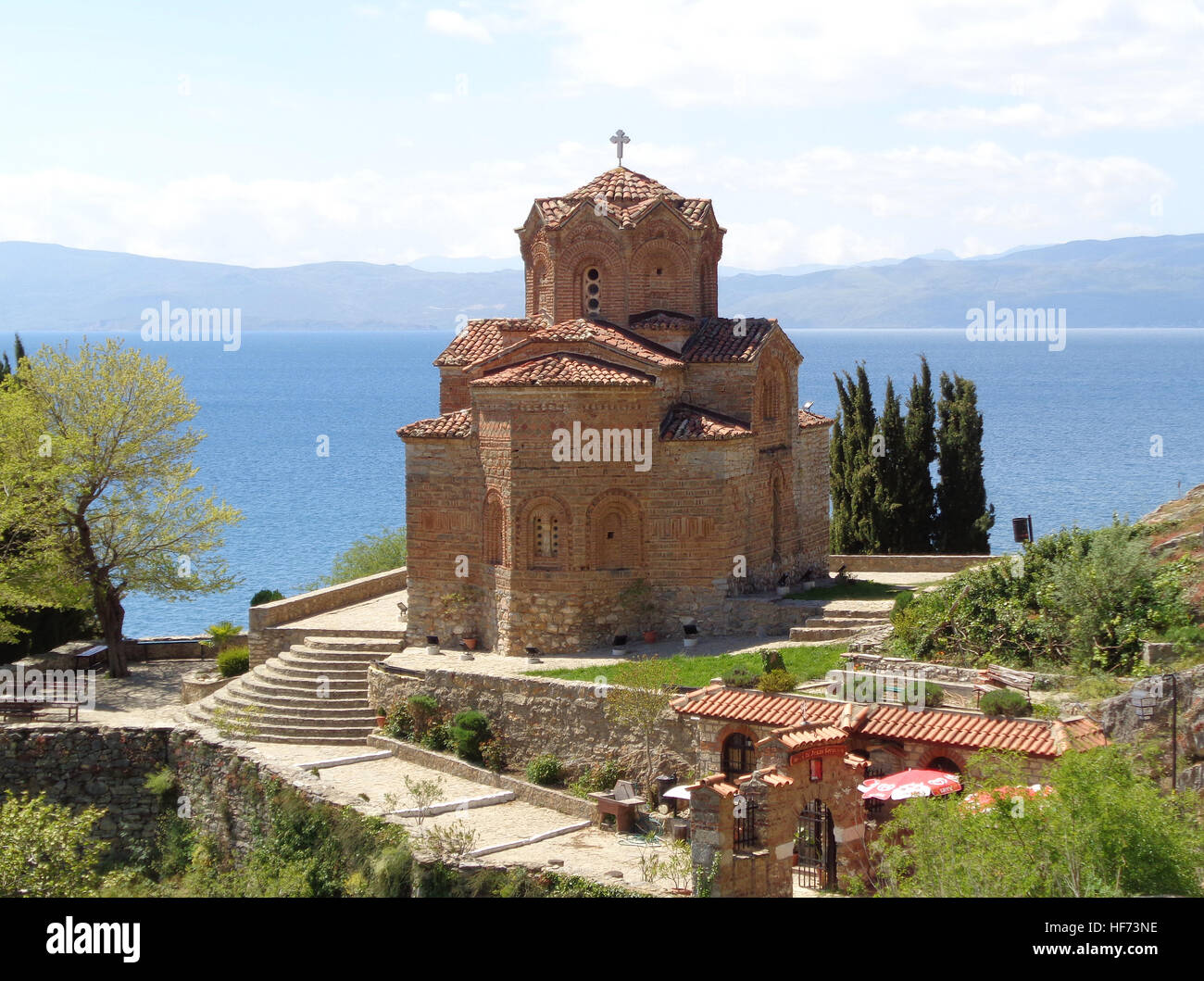 Stunning view of St. John at Kaneo's Church against Lake Ohrid ...
