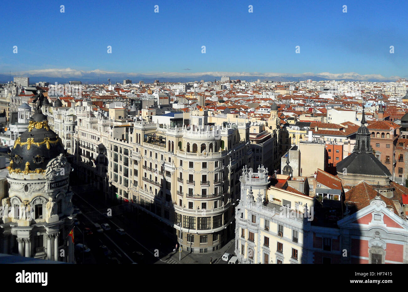 Breathtaking view from above of cityscape under vivid blue sky, Madrid ...