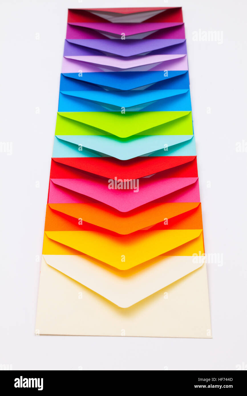 Different colored envelopes on the white background Stock Photo - Alamy