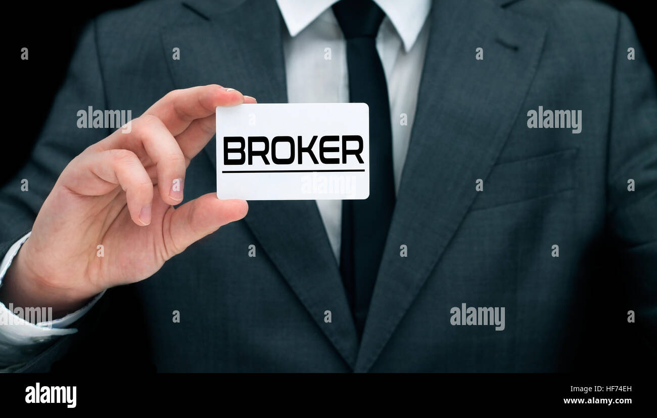 Young broker showing his business card. Concept of providing advice by ...