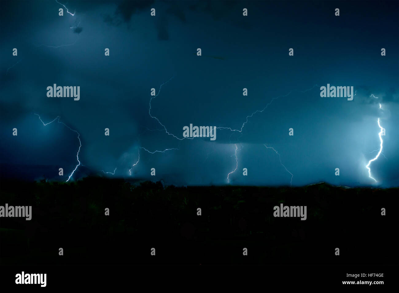 Magical storm passing over the forest at night Stock Photo - Alamy