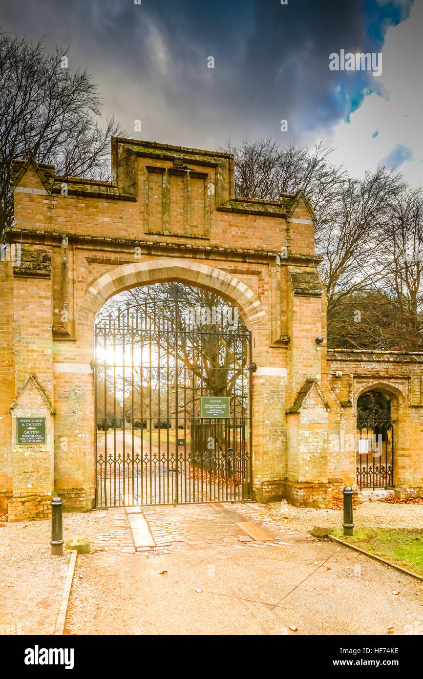 The imposing gateway to Holkham Hall grounds and deer park Stock Photo ...