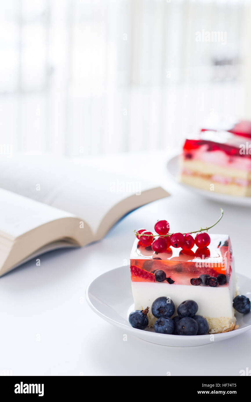 Time for something sweet. Cake with jelly on the table Stock Photo - Alamy