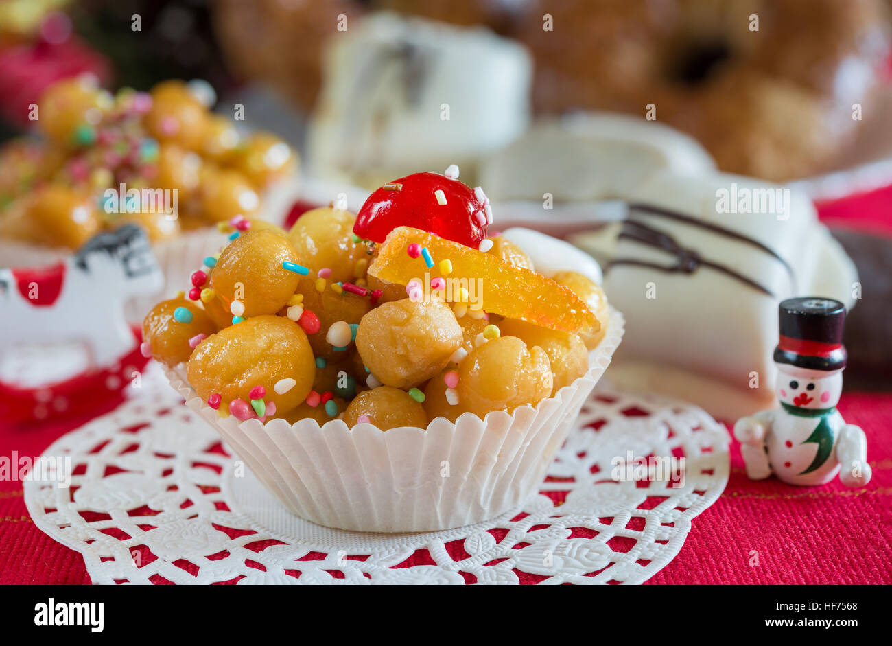 Christmas background with sweet and neapoliatan struffoli Stock Photo ...