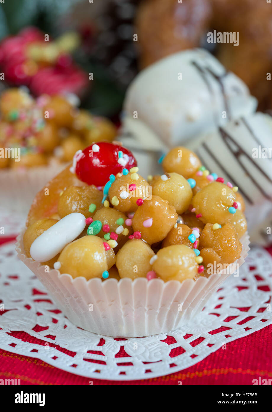 Christmas background with sweet and neapoliatan struffoli Stock Photo ...