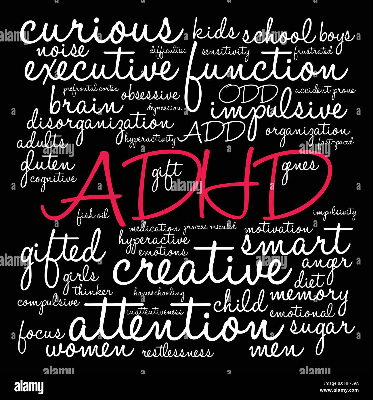 ADHD word cloud on a black background Stock Vector Image & Art - Alamy