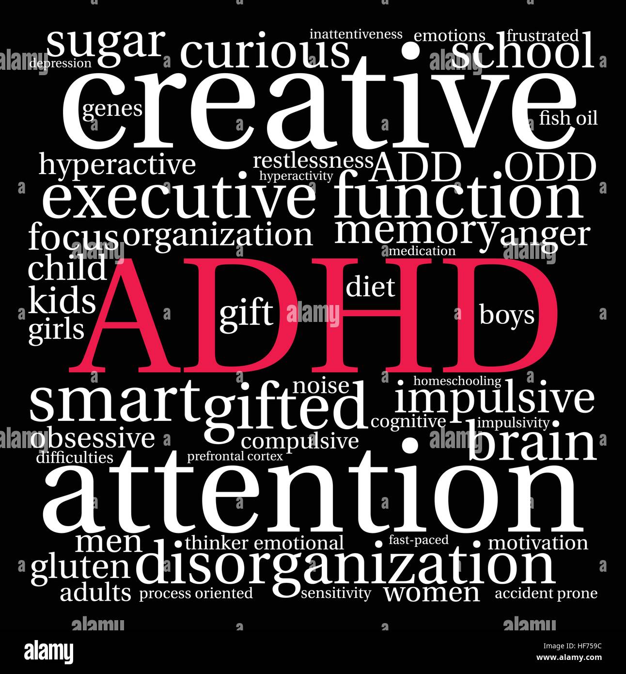 ADHD word cloud on a black background Stock Vector Image & Art - Alamy
