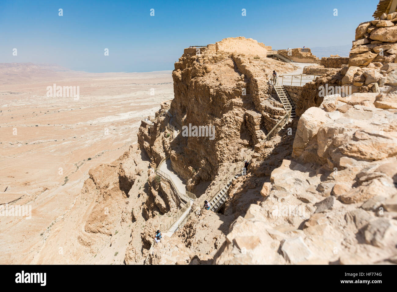 MASADA, ISRAEL - APRIL 7, 2016: people explore stairways leading to the ...