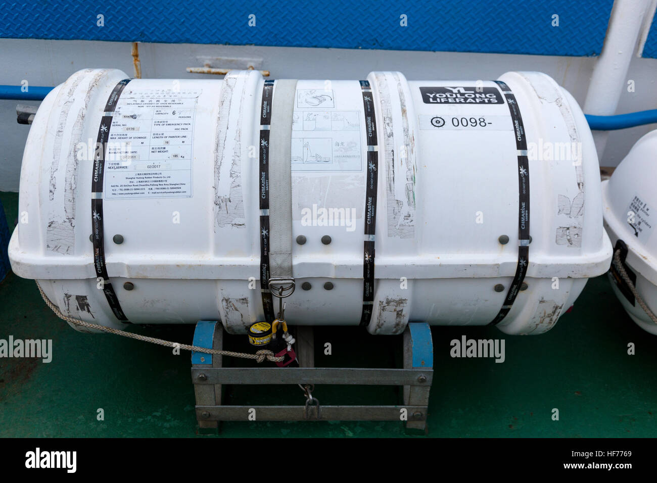 Life raft (boat) for Car Ferry installed in its container. Valentia ...